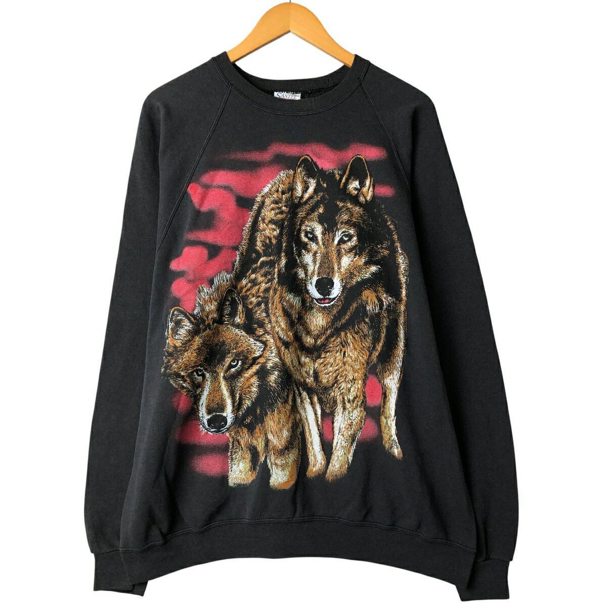 商品詳細 ブランド・SANTEE・ 特徴・クルーネック(丸首)・長袖・ヴィンテージ・ラグランスリーブ・ モデル/形状・アニマル スウェットシャツ トレーナー・ 素材・ポリエステル:50%・コットン:50%・ 色・ブラック系 黒色・ 柄・プリ...