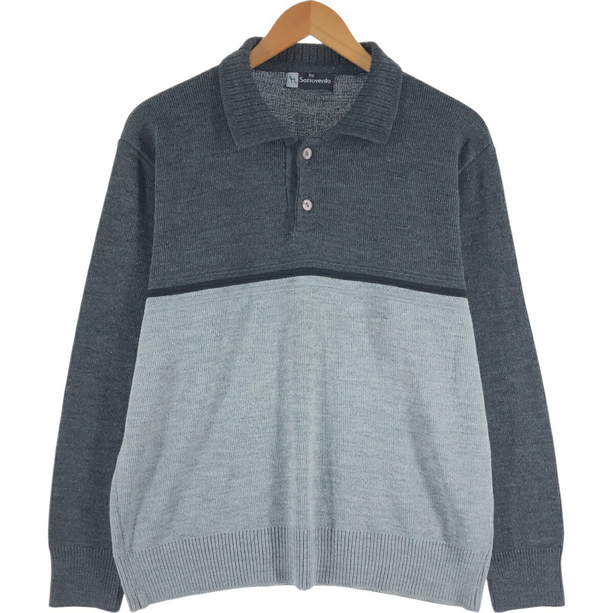 商品詳細 ブランド・SOTTOVENTO・ 特徴・長袖・レギュラーカラー・ツートン・ モデル/形状・ポロニットセーター・ 素材・不明:70%・ウール:30%・ 色・グレー系 灰色・ 柄・無地・ 生産国・不明・ 年代 サイズ・メンズM・表記サ...