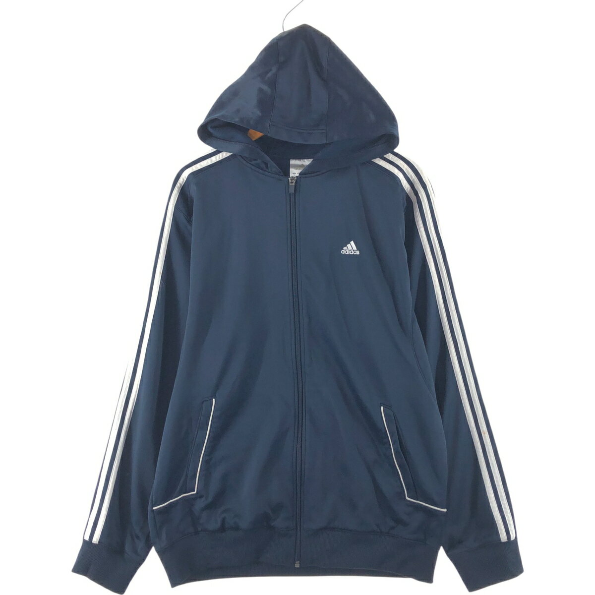 商品詳細 ブランド・adidas・アディダス・ 特徴・フルジップ・長袖・3本ライン・ モデル/形状・ジャージパーカー トラックジャケット・ 素材・ポリエステル:100%・ 色・ネイビー系 紺色・ 柄・ロゴ刺繍・ 生産国・中国製・ 年代・00...