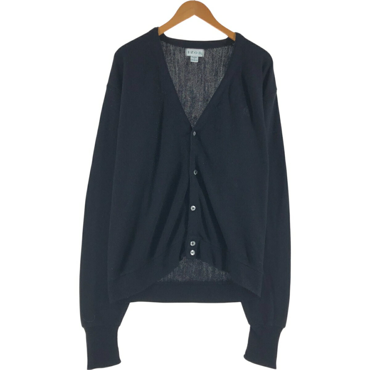 商品詳細 ブランド・IZOD・アイゾッド・ 特徴・長袖・ モデル/形状・アクリルニットカーディガン・ 素材・アクリル:100%・ 色・ブラック系 黒色・ 柄・無地・ワンポイント・ 生産国・USA製・ 年代 サイズ・表記サイズ:?・着丈:72...