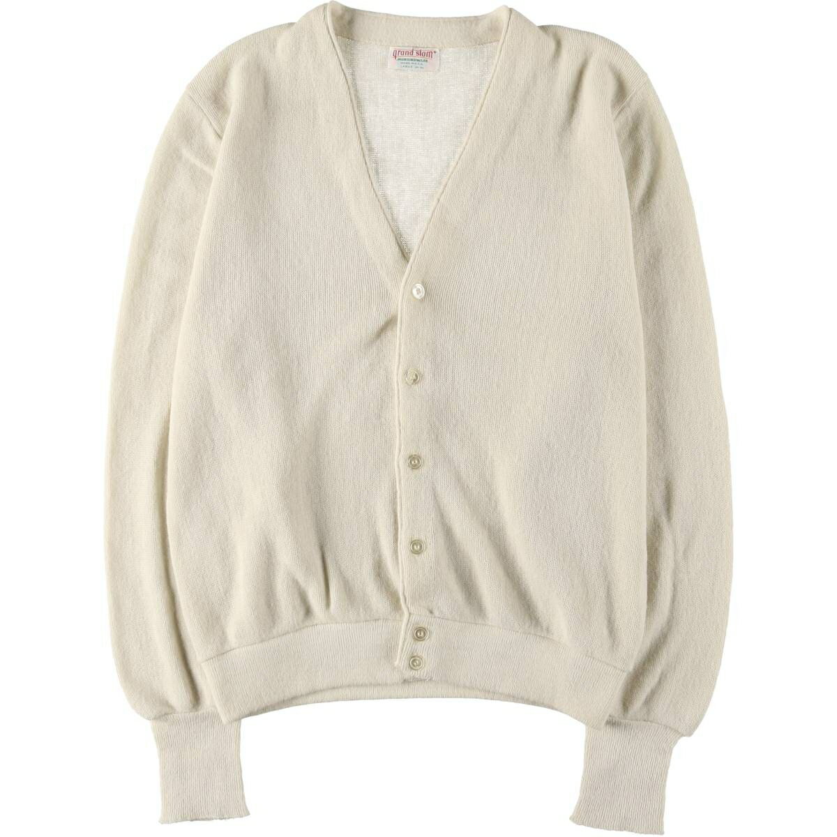 商品詳細 ブランド・QRAND SLAM・ 特徴・長袖・ヴィンテージ・ モデル/形状・カーディガン・ 素材・不明・ 色・オフホワイト系 淡白色・ 柄・無地・ 生産国・USA製・ 年代・80年代・ サイズ・メンズL・表記サイズ:L・着丈:62...