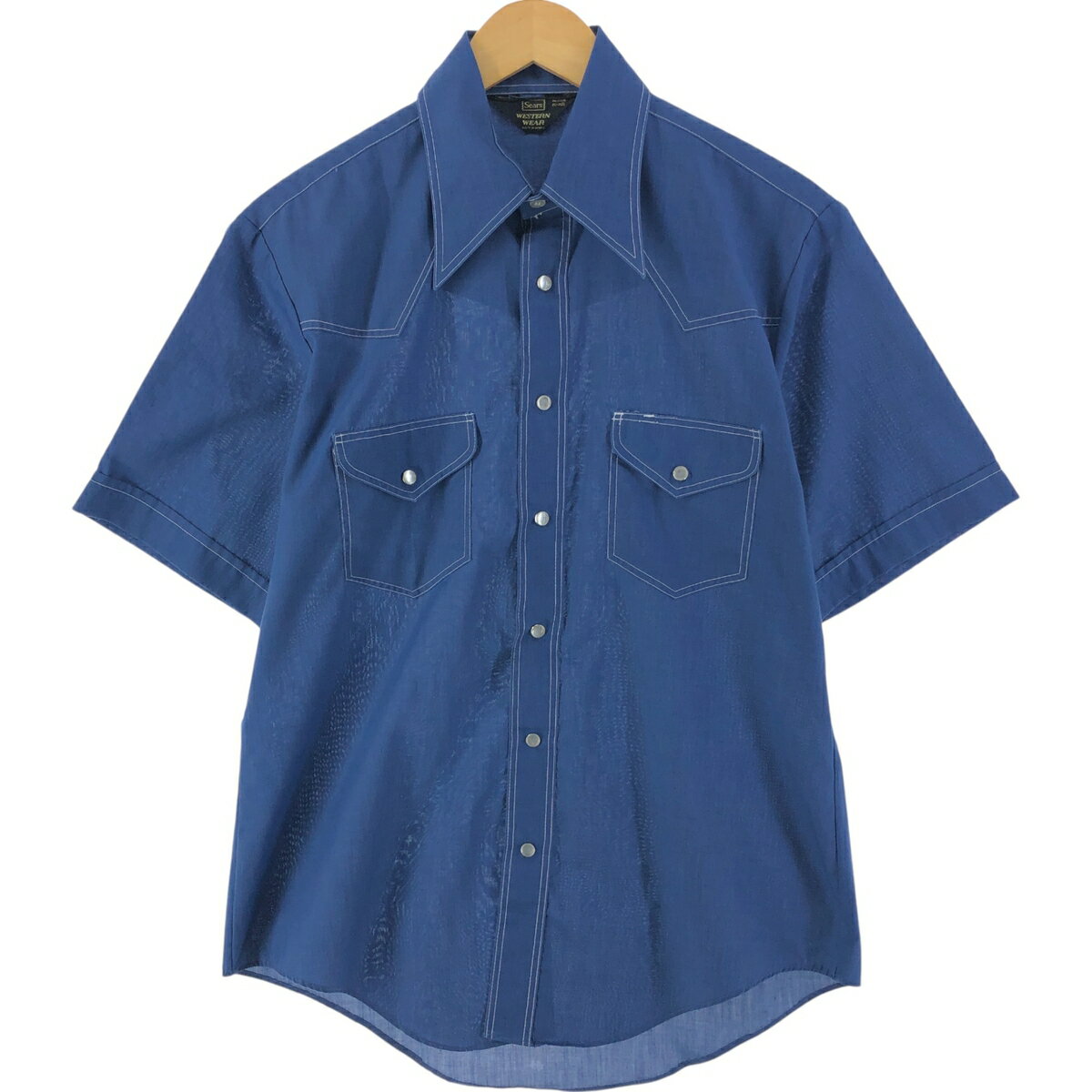 商品詳細 ブランド・Sears・シアーズ・ 特徴・レギュラーカラー・半袖・襟芯入り・ヴィンテージ・ウエスタンヨーク・ モデル/形状・WESTERN WEAR・半袖 ウエスタンシャツ・ 素材・不明・ 色・ブルー系 青色・ 柄・無地・ 生産国・...