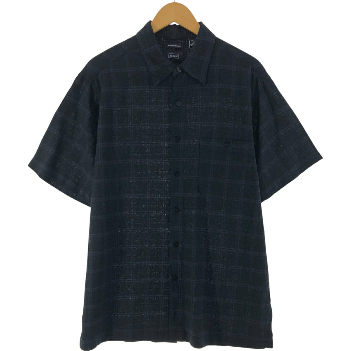 商品詳細 ブランド・haggar・ハガー・ 特徴・レギュラーカラー・半袖・ボックスシャツ・ モデル/形状・WASHABLE LINEN・半袖 リネンシャツ・ 素材・リネン:55%・レーヨン:45%・ 色・ブラック系 黒色・ 柄・チェック柄・...