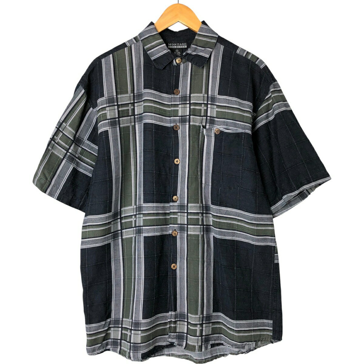 商品詳細 ブランド・MONTAGE・モンタージュ・ 特徴・レギュラーカラー・半袖・ モデル/形状・半袖 リネンシャツ・ 素材・リネン:55%・レーヨン:45%・ 色・ネイビー系 紺色・ 柄・チェック柄・ 生産国・中国製・ 年代 サイズ・メン...