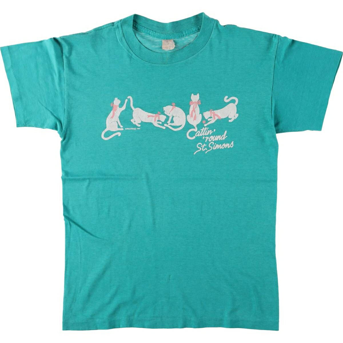 商品詳細 ブランド・UNKNOWN・ 特徴・クルーネック(丸首)・シングルステッチ・フェード・半袖・ヴィンテージ・ モデル/形状・プリントTシャツ・ 素材・不明・ 色・ターコイズブルー・ 柄・プリント・ネコ柄・ 生産国・不明・ 年代・80年...