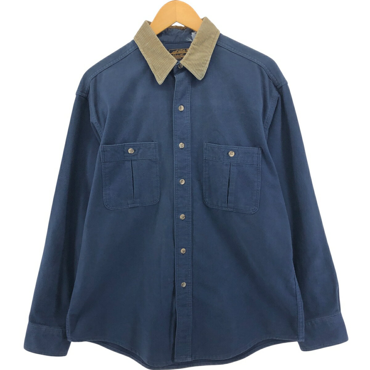 商品詳細 ブランド・Eddie Bauer・エディーバウアー・ 特徴・レギュラーカラー・長袖・ヴィンテージ・コーデュロイ襟・ モデル/形状・黒タグ・長袖 シャモアクロスシャツ・ 素材・コットン:100%・ 色・ネイビー系 紺色・ 柄・無地・...