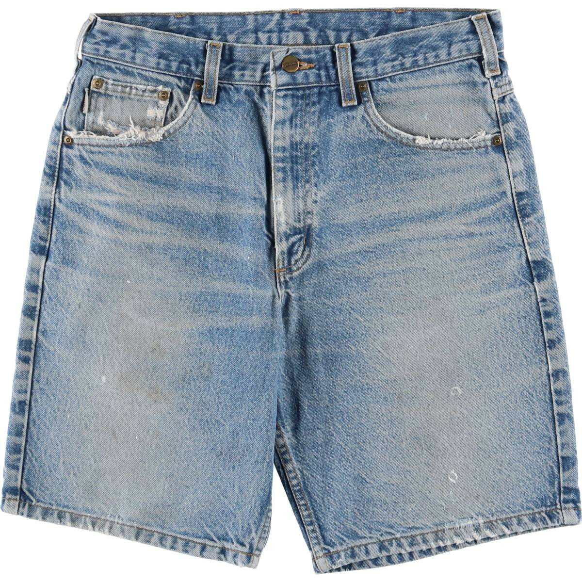 商品詳細 ブランド・Carhartt・カーハート・ 特徴・ジッパーフライ・ モデル/形状・デニムショーツ ショートパンツ・ 素材・不明・ 色・ブルー系 青色・ 柄・無地・ロゴパッチ・ 生産国・不明・ 年代 サイズ・メンズw33・表記サイズ:...