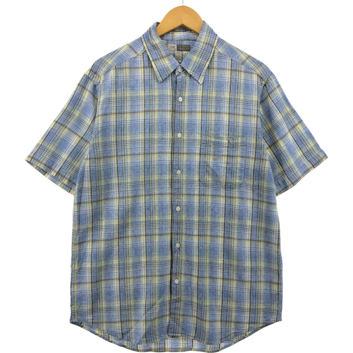 商品詳細 ブランド・JOSEPH ABBOUD・ 特徴・レギュラーカラー・半袖・ モデル/形状・半袖 リネンシャツ・ 素材・リネン:55%・レーヨン:45%・ 色・ブルー系 水色・イエロー系 黄色・ 柄・チェック柄・ 生産国・中国製・ 年代...