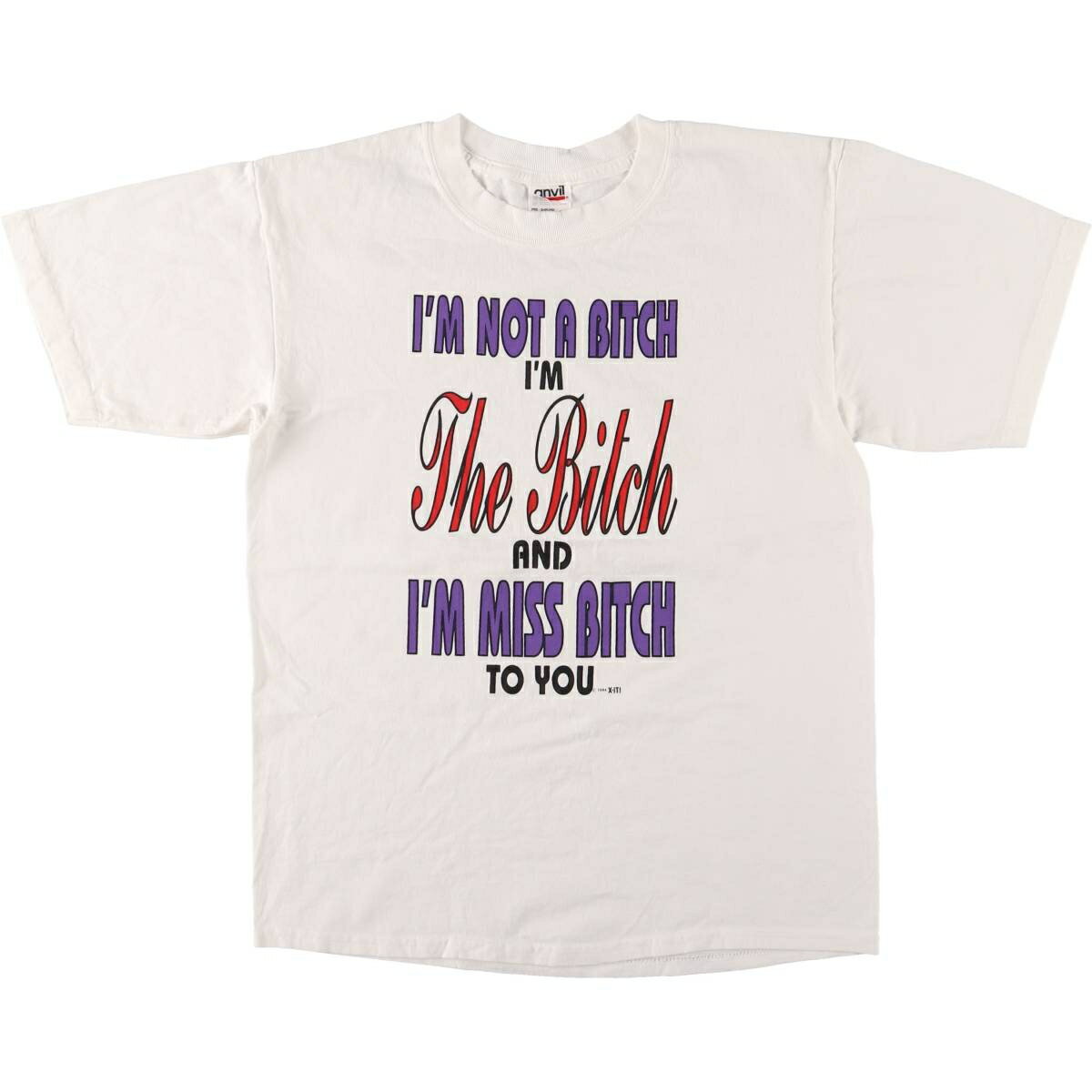 商品詳細 ブランド・Anvil・アンビル・ 特徴・クルーネック(丸首)・半袖・ モデル/形状・メッセージプリントTシャツ・ 素材・コットン:100%・ 色・ホワイト系 白色・ 柄・プリント・ 生産国・ホンジュラス製・ 年代・90年代・ サイ...