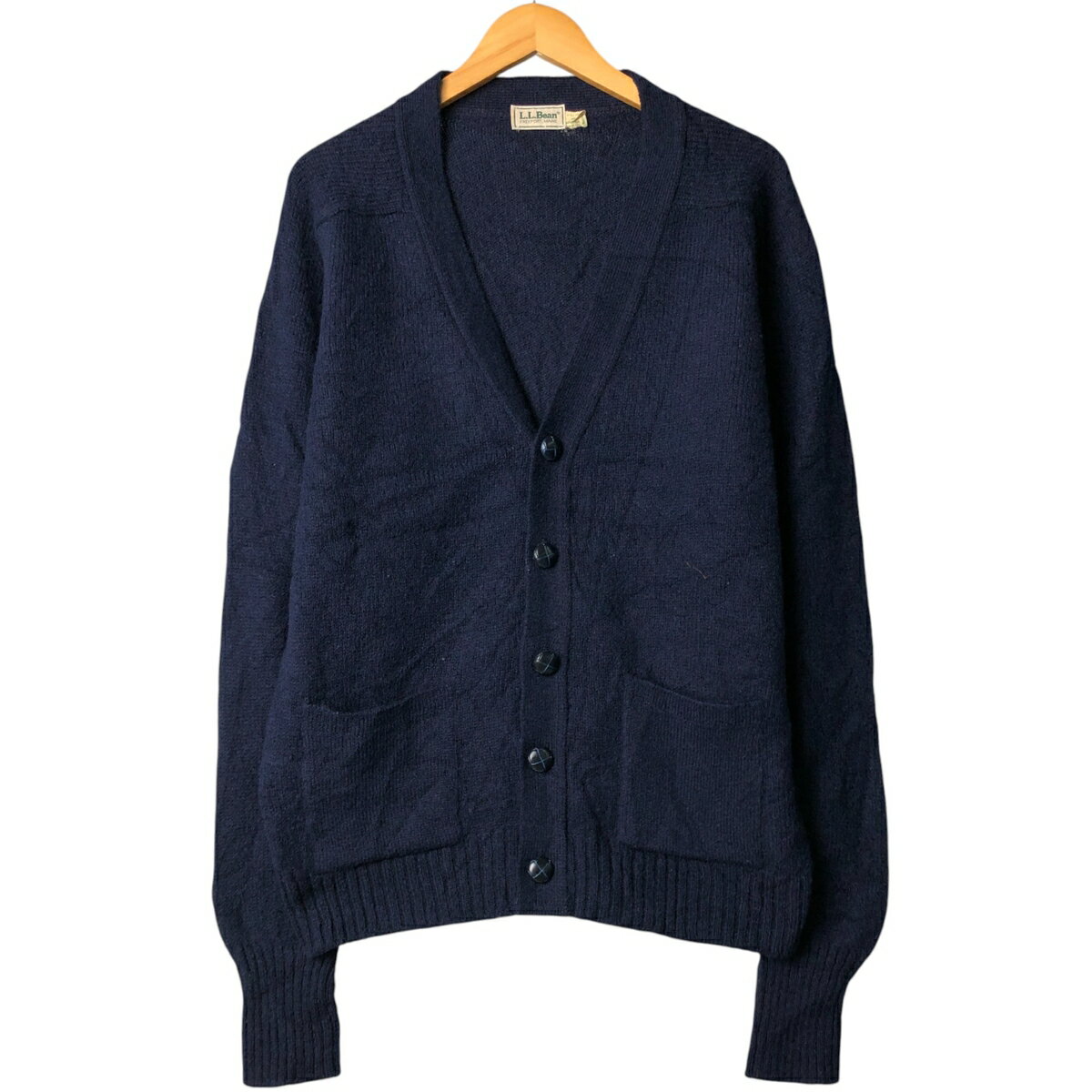 商品詳細 ブランド・L.L.Bean・エルエルビーン・ 特徴・長袖・ヴィンテージ・ラグランスリーブ・ モデル/形状・ウールニットカーディガン・ 素材・ウール:100%・ 色・ネイビー系 紺色・ 柄・無地・ 生産国・USA製・ 年代・80年代...