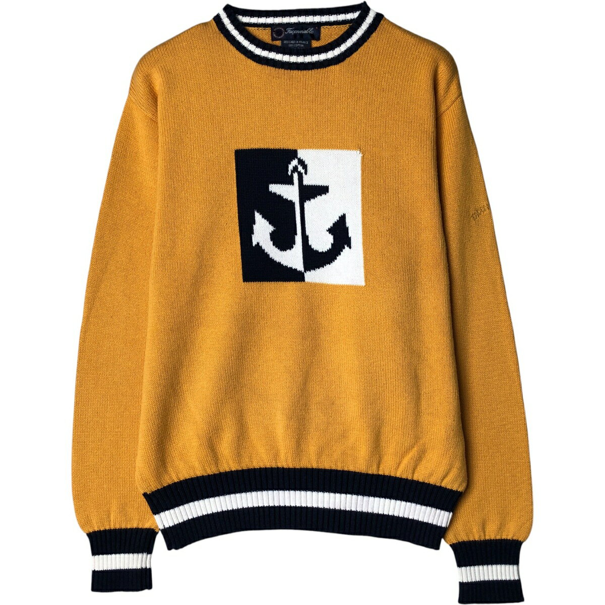 商品詳細 ブランド・FACONNABLE・ 特徴・長袖・クルーネック(丸首)・アンカー柄・ モデル/形状・コットンニットセーター・ 素材・コットン:100%・ 色・イエロー系 黄色・ 柄・総柄・ 生産国・中国製・ 年代 サイズ・メンズS・表...