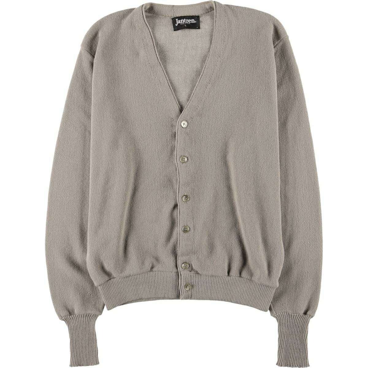商品詳細 ブランド・Jantzen・ジャンセン・ 特徴・長袖・ヴィンテージ・ モデル/形状・ニットカーディガン・ 素材・不明・ 色・グレー系 灰色・ 柄・無地・ワンポイント・ 生産国・USA製・ 年代・90年代・ サイズ・メンズL・表記サイ...