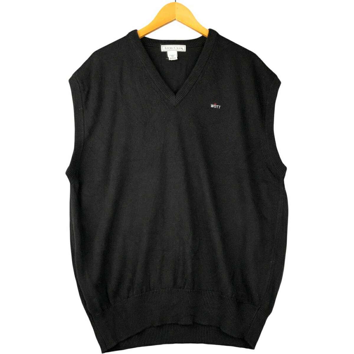 商品詳細 ブランド・IZOD・ 特徴・薄手・Vネック・ モデル/形状・CLUB・Vネック コットンニットベスト・ 素材・コットン:100%・ 色・ブラック系 黒色・ 柄・無地・ワンポイント・ 生産国・USA製・ 年代 サイズ・メンズXL・表...