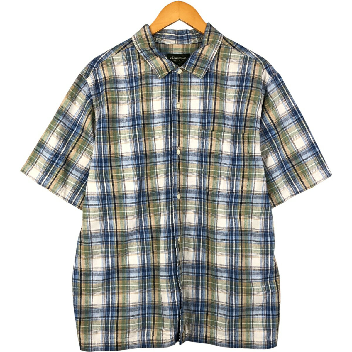 商品詳細 ブランド・Eddie Bauer・エディーバウアー・ 特徴・半袖・レギュラーカラー・ボックスシャツ・ モデル/形状・RELAXED FIT・半袖 リネンシャツ・ 素材・リネン:55%・コットン:45%・ 色・ブルー系 青色・イエロ...