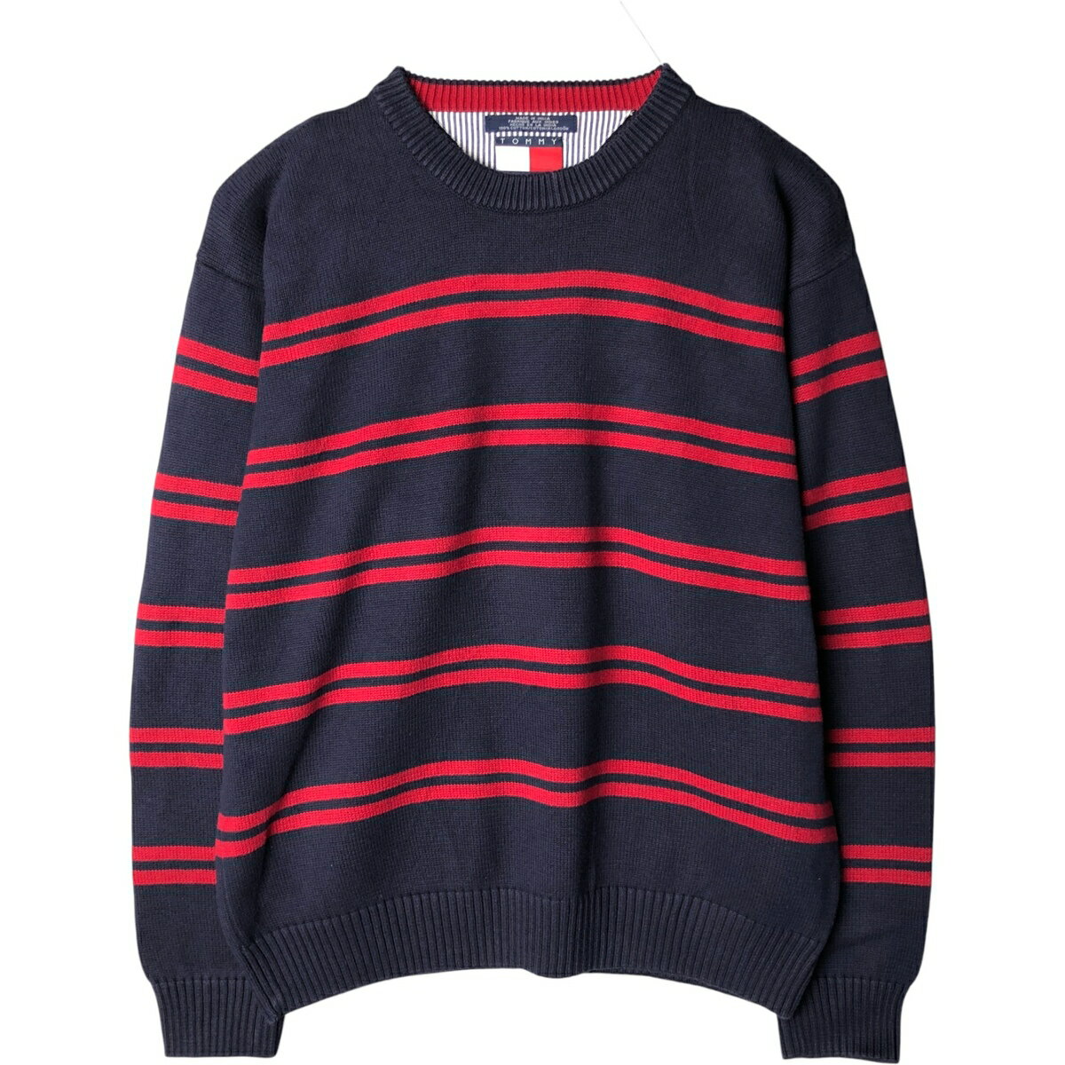 商品詳細 ブランド・TOMMY HILFIGER・トミーヒルフィガー・ 特徴・長袖・クルーネック(丸首)・ヴィンテージ・ モデル/形状・コットンニットセーター・ 素材・コットン:100%・ 色・ネイビー系 紺色・レッド系 赤色・ 柄・ボーダ...