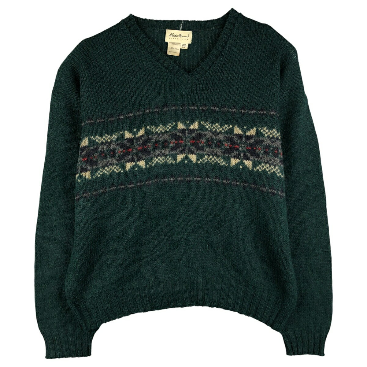 商品詳細 ブランド・Eddie Bauer・エディーバウアー・ 特徴・長袖・Vネック・ モデル/形状・ノルディックセーター・ 素材・ウール:80%・ナイロン:20%・ 色・グリーン系 緑色・ 柄・スノー柄 雪柄・ 生産国・USA製・ 年代・...