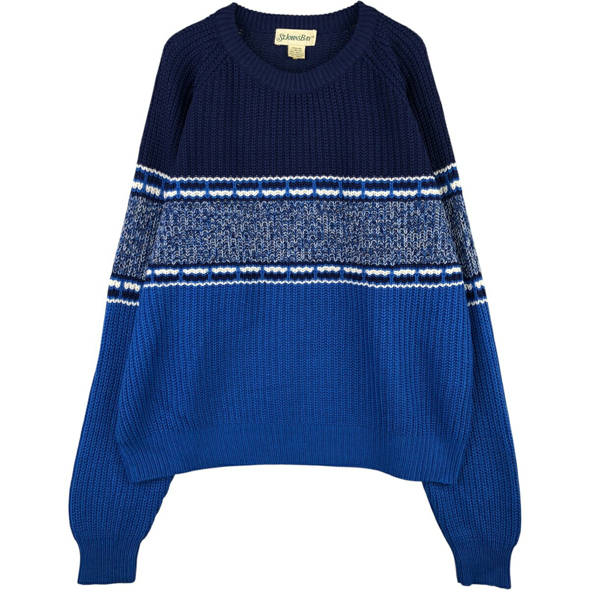 商品詳細 ブランド・STJOHN'SBAY・セントジョンズベイ・ 特徴・長袖・クルーネック(丸首)・ヴィンテージ・短丈 ショート丈・ラグランスリーブ・ モデル/形状・アクリルニットセーター・ 素材・アクリル:100%・ 色・ブルー系 青色・...