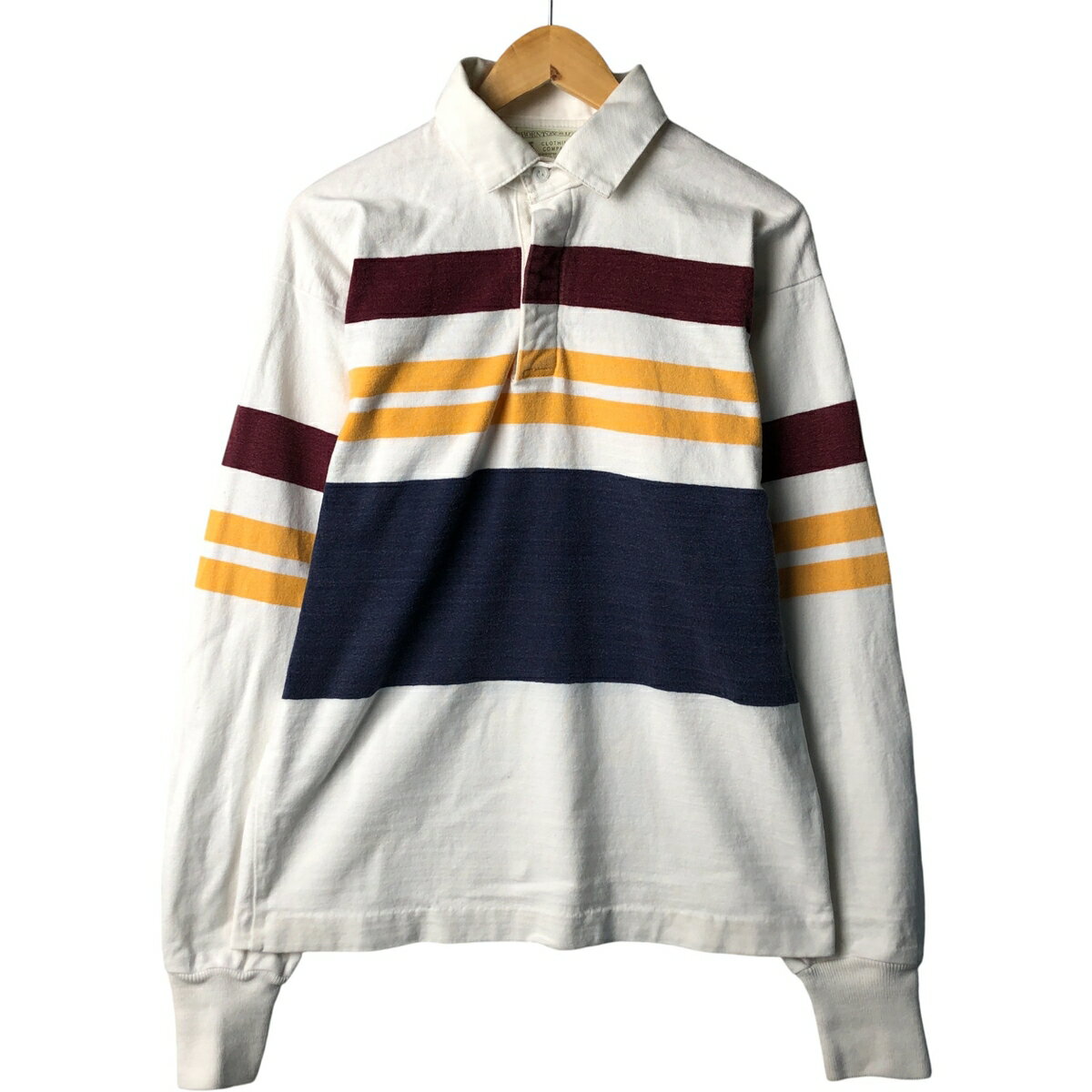 商品詳細 ブランド・THORNTON BAY・ 特徴・レギュラーカラー・長袖・ モデル/形状・長袖 ラガーシャツ・ 素材・コットン:100%・ 色・ホワイト系 白色・ネイビー系 紺色・マルチカラー・ 柄・ボーダー柄・ 生産国・USA製・ 年...