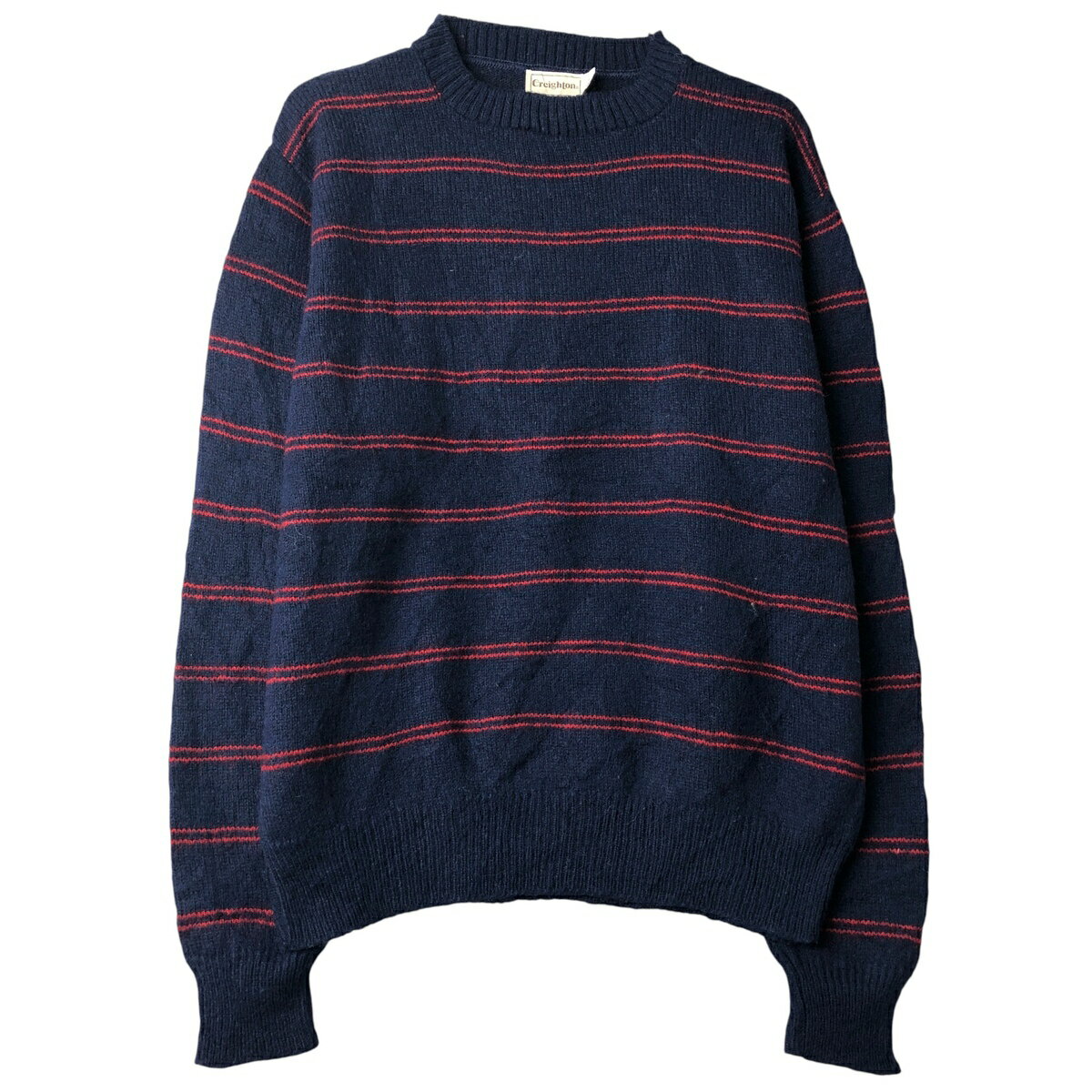 商品詳細 ブランド・Creighton・ 特徴・クルーネック(丸首)・長袖・ モデル/形状・ウールニットセーター・ 素材・不明・ 色・ネイビー系 紺色・レッド系 赤色・ 柄・ボーダー柄・ 生産国・不明・ 年代 サイズ・メンズL・表記サイズ:...