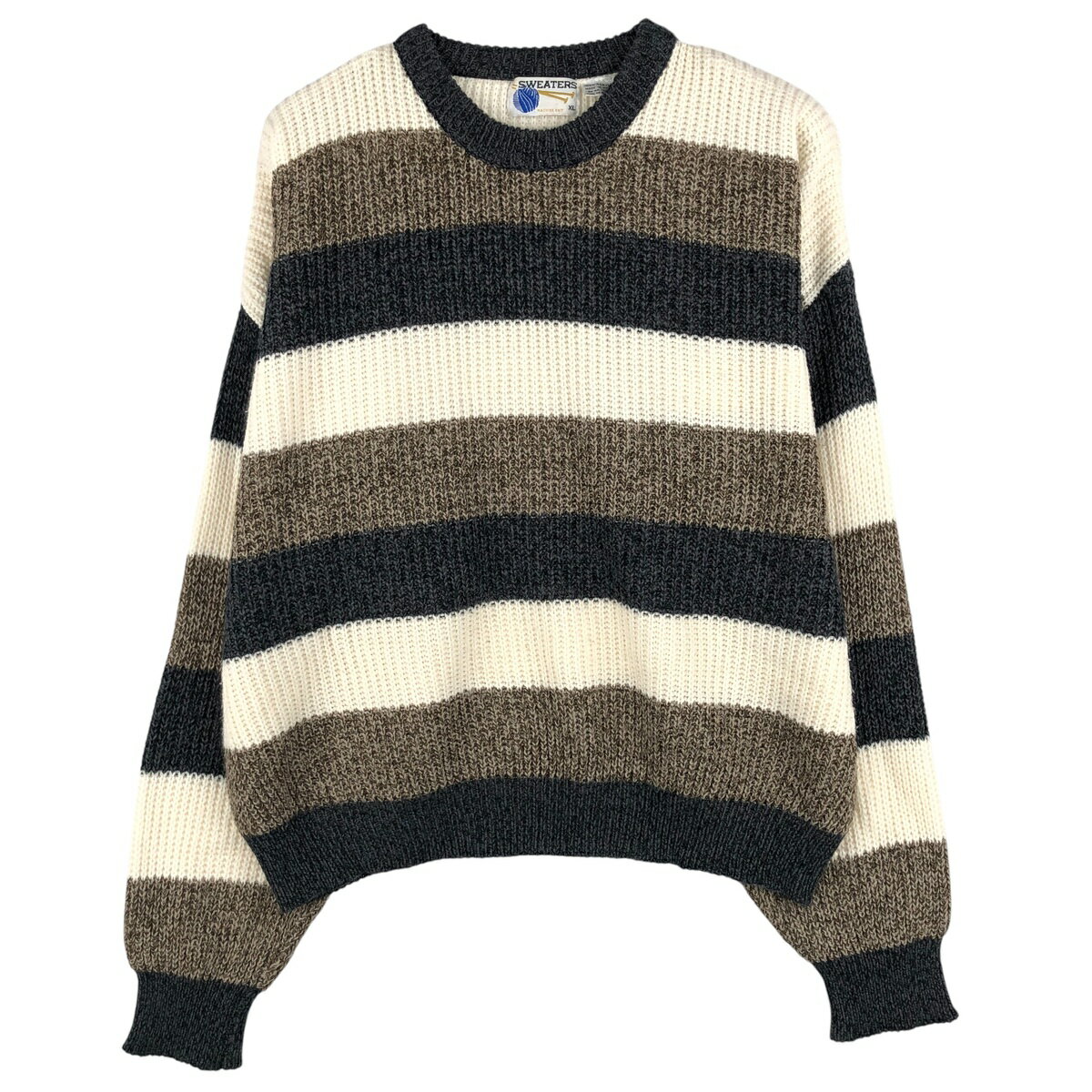商品詳細 ブランド・SWEATERS・ 特徴・長袖・クルーネック(丸首)・ヴィンテージ・短丈 ショート丈・ モデル/形状・アクリルニットセーター・ 素材・アクリル:100%・ 色・アイボリー・ブラウン系 茶色・ネイビー系 紺色・ 柄・ボーダ...