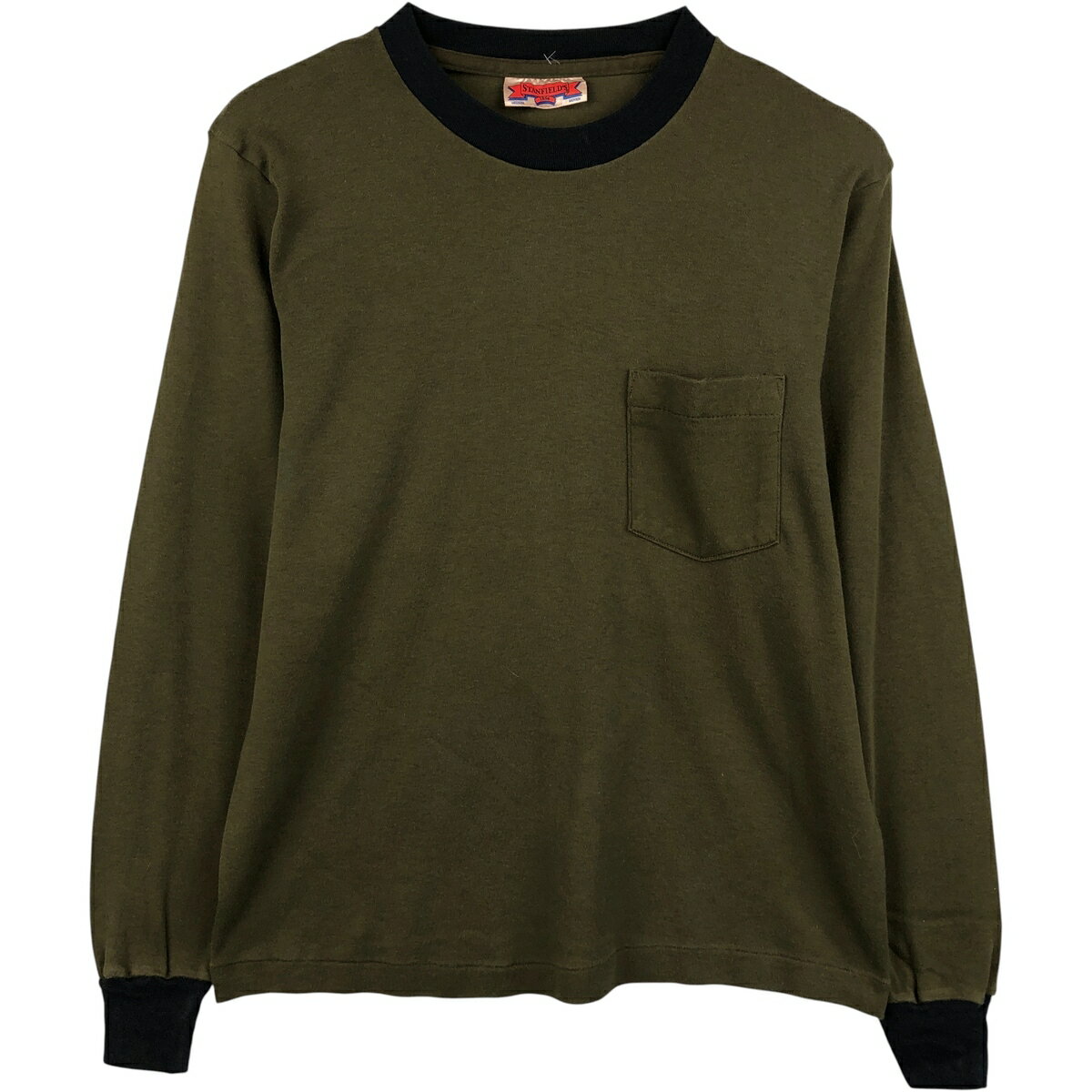 商品詳細 ブランド・STANFIELDS・ 特徴・クルーネック (丸首)・長袖・シングルステッチ・ モデル/形状・無地ポケットロングTシャツ ロンT・ 素材・コットン:50%・ポリエステル:50%・ 色・カーキ系・ブラック系 黒色・ 柄・無...