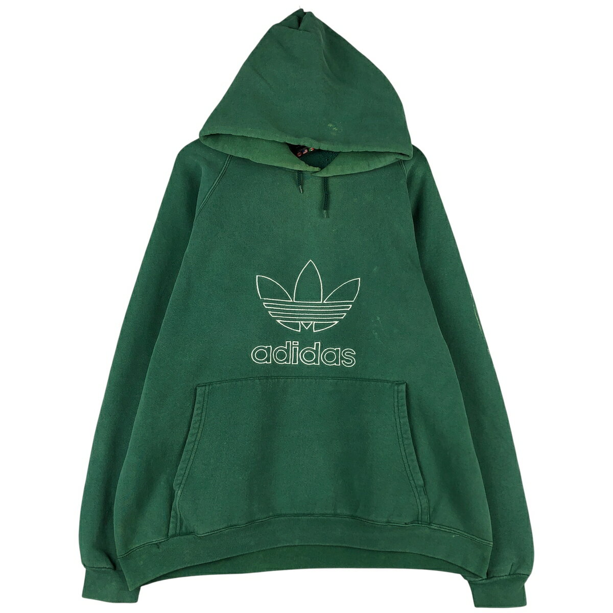 商品詳細 ブランド・adidas・アディダス・ 特徴・プルオーバー・長袖・ヴィンテージ・デカロゴ・ モデル/形状・トレフォイルロゴ・スウェットプルオーバーパーカー・ 素材・コットン:80%・ポリエステル:20%・ 色・グリーン系 緑色・ 柄...