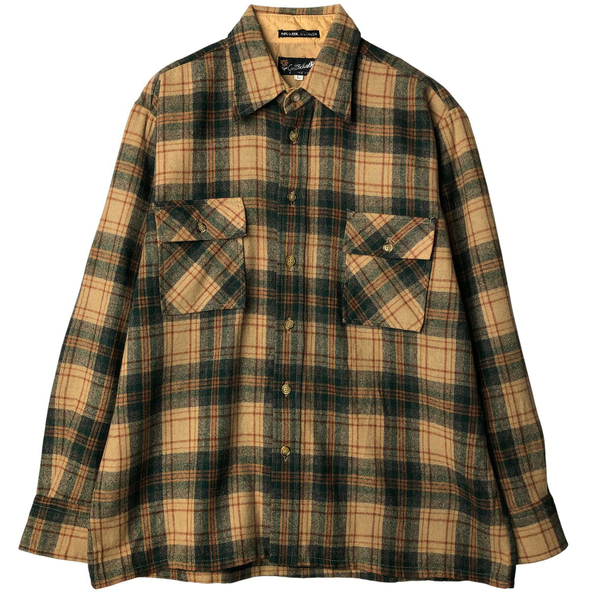 商品詳細 ブランド・Gottschalks・ 特徴・厚手・レギュラーカラー・長袖・フラップポケット・ヴィンテージ・ モデル/形状・ウールボックスシャツ・ 素材・ウール:85%・ナイロン:15%・ 色・ベージュ系・グリーン系 濃緑・ 柄・チェ...
