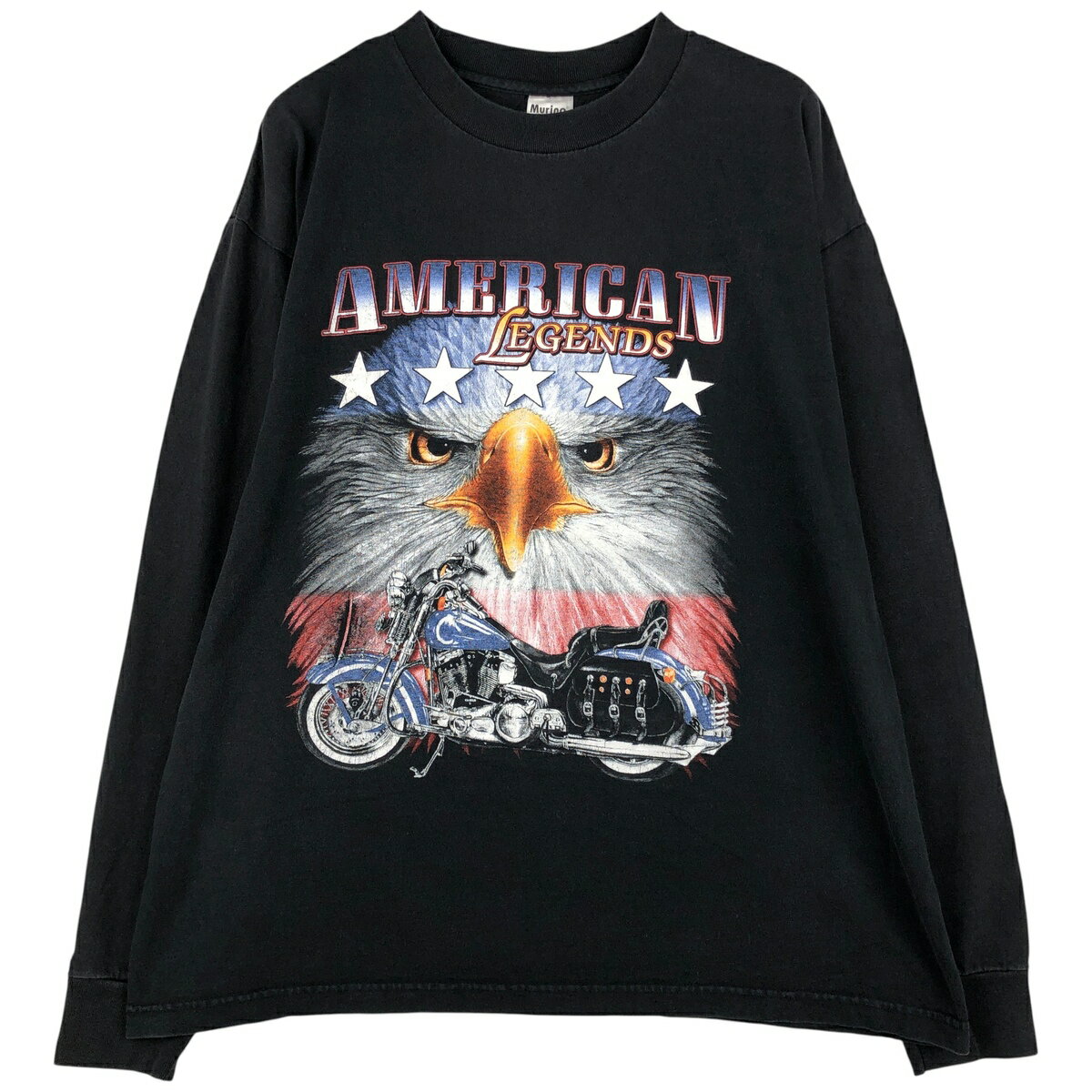 商品詳細 ブランド・MURINA・ 特徴・クルーネック(丸首)・長袖・モーターサイクル ・両面プリント・袖プリント・ モデル/形状・ロングTシャツ ロンT・ 素材・コットン:100%・ 色・ブラック系 黒色・ 柄・プリント・鷲柄 イーグル柄...