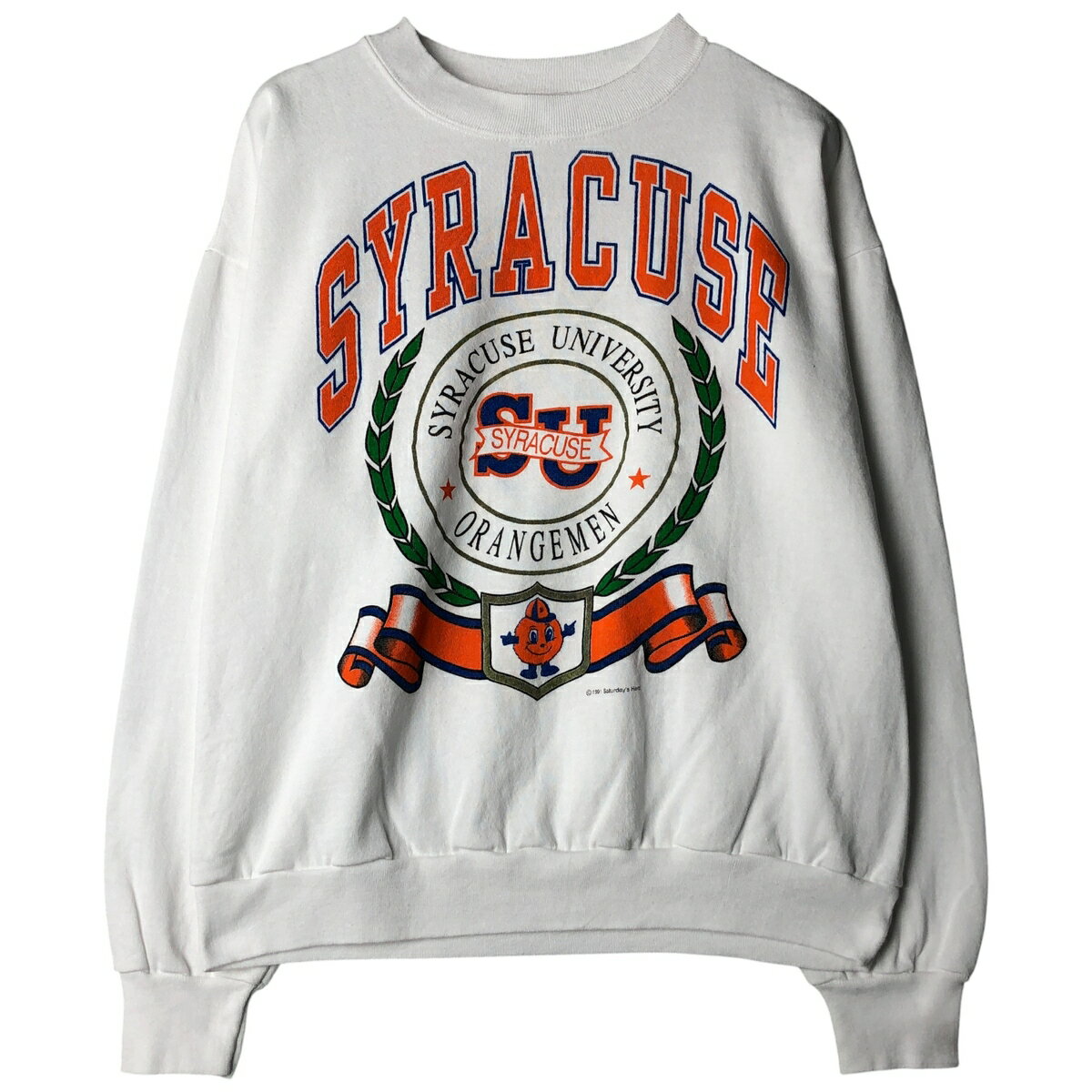 商品詳細 ブランド・Steinwurtzel・ 特徴・クルーネック(丸首)・長袖・ヴィンテージ・3連プリント・ モデル/形状・カレッジスウェットシャツ トレーナー・ 素材・ポリエステル:50%・コットン:50%・ 色・ホワイト系 白色・オレ...