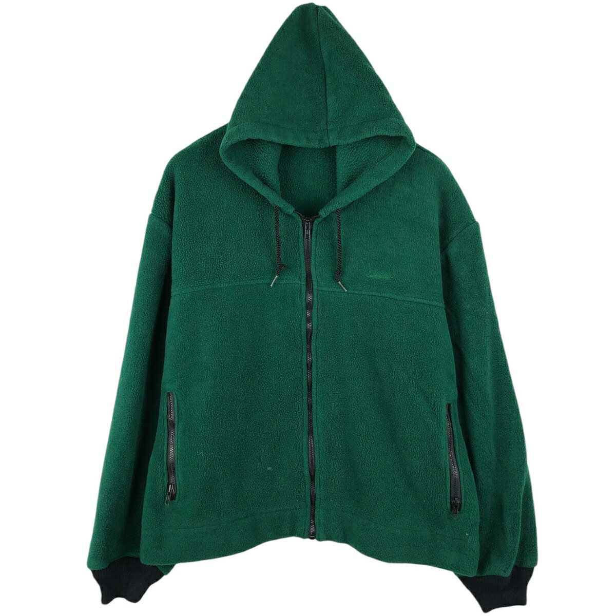 商品詳細 ブランド・Cabelas・カベラス・ 特徴・フルジップ・長袖・ モデル/形状・フリースフルジップパーカー・ 素材・ポリエステル:100%・ 色・グリーン系 緑色・ 柄・無地・ワンポイント・ 生産国・USA製・ 年代・00年代・ サ...