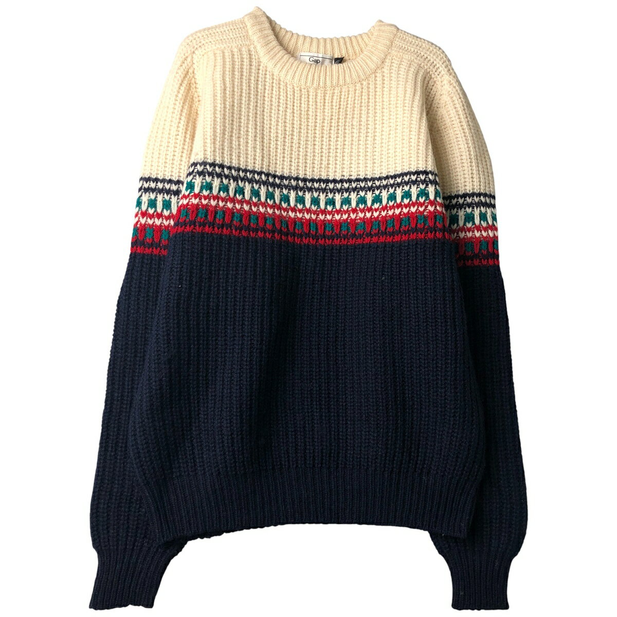 商品詳細 ブランド・GAP・ギャップ・ 特徴・クルーネック(丸首)・長袖・ヴィンテージ・ モデル/形状・オールドギャップ・ウールニットセーター・ 素材・ウール:100%・ 色・アイボリー・ネイビー系 紺色・ 柄・総柄・ライン入り・ 生産国・...