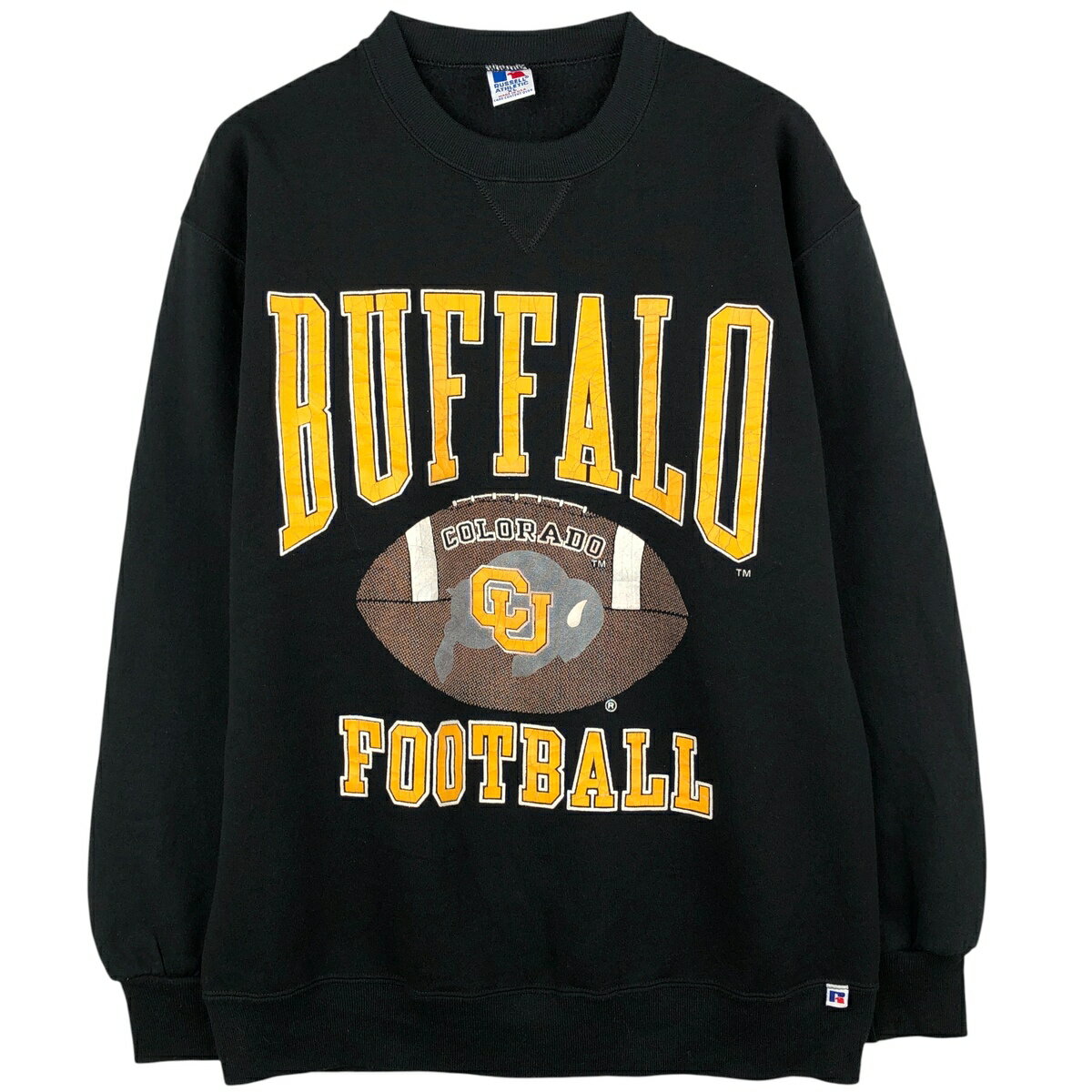 商品詳細 ブランド・Russell・ラッセル・ 特徴・クルーネック(丸首)・長袖・前Vはめ込みガゼット・ヴィンテージ・ モデル/形状・カレッジスウェットシャツ トレーナー・ 素材・コットン:50%・ポリエステル:50%・ 色・ブラック系 黒...