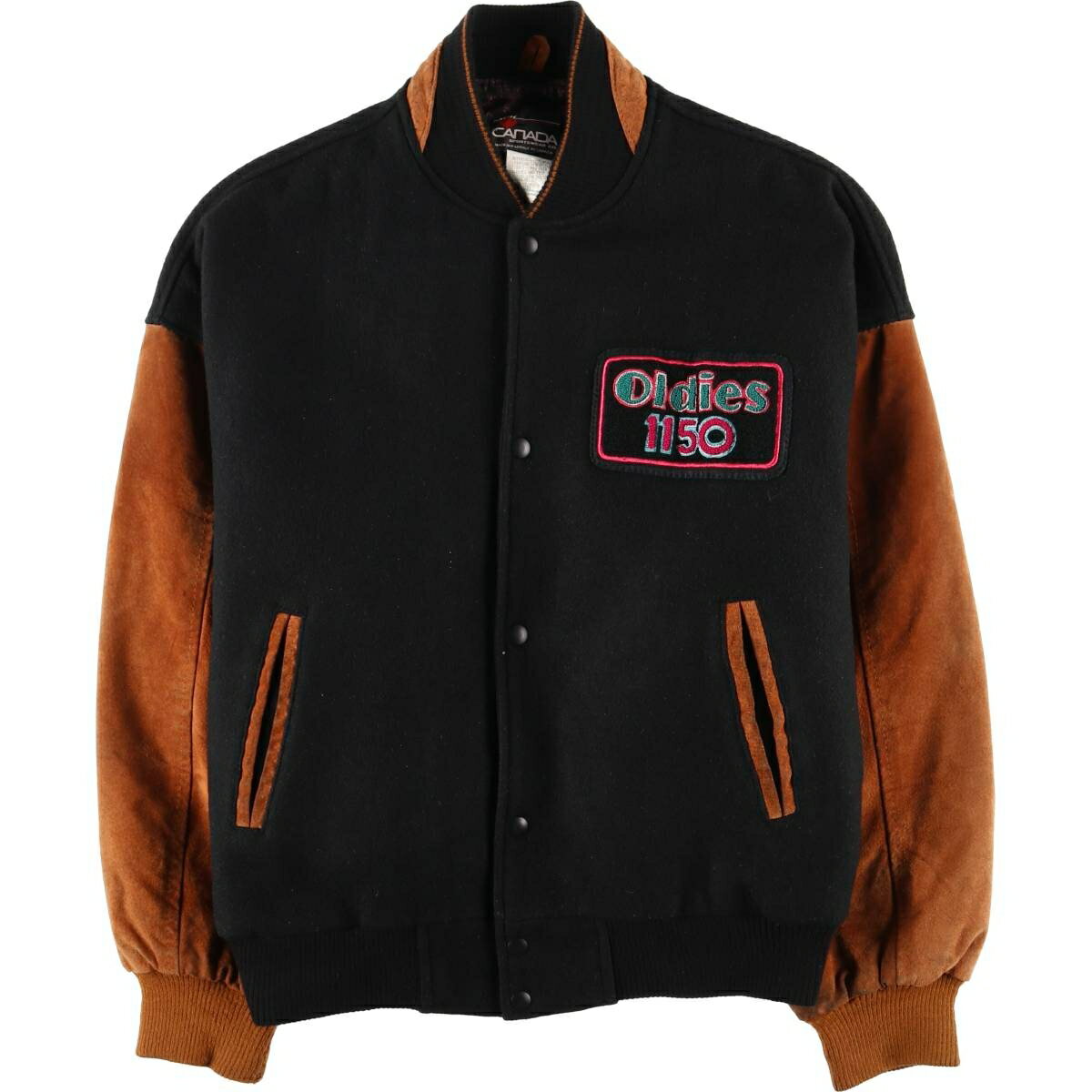 商品詳細 ブランド・CANADA SPORTS WEAR・ 特徴・スナップボタン・長袖・中綿入り・ヴィンテージ・ モデル/形状・袖革ウールボタンスタジャン バーシティジャケット・ 素材・ウール:75%・ナイロン:15%・RECYCLED F...