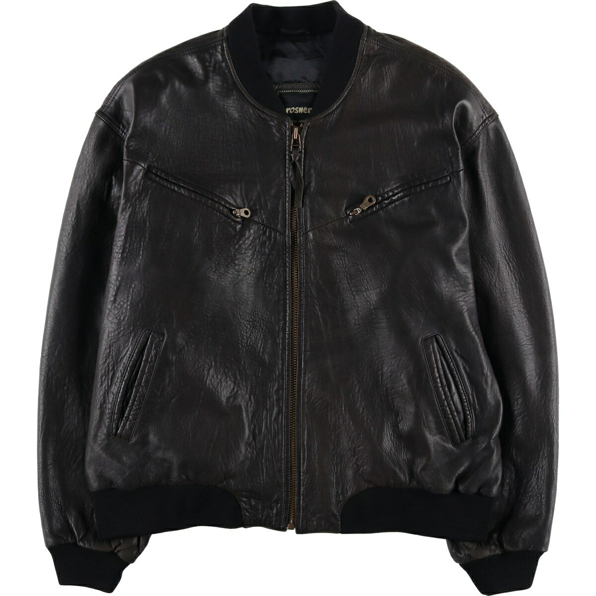 商品詳細 ブランド・rosner・ 特徴・フルジップ・長袖・肩パッドあり・ モデル/形状・レザーブルゾン・ 素材・本革レザー・ 色・ブラック系 黒色・ 柄・刺繍・ 生産国・不明・ 年代 サイズ・メンズXL・表記サイズ:58・着丈:69.5c...