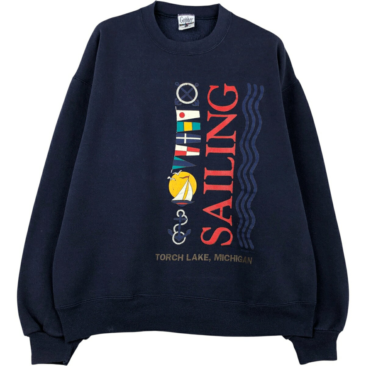 商品詳細 ブランド・Gopher Sport・ 特徴・クルーネック(丸首)・長袖・ヴィンテージ・ モデル/形状・プリントスウェットシャツ トレーナー・ 素材・コットン:50%・ポリエステル:50%・ 色・ネイビー系 紺色・ 柄・プリント・ ...