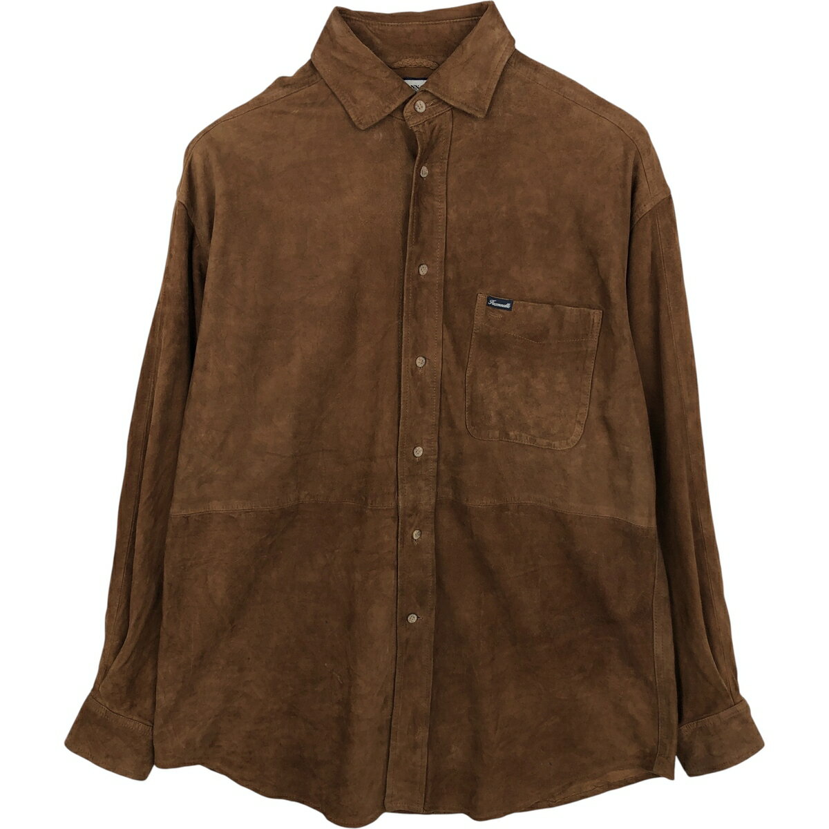 商品詳細 ブランド・FA?ONNABLE・ 特徴・厚手・レギュラーカラー・長袖・スエード・ モデル/形状・長袖 レザーシャツ・ 素材・本革レザー:100%・ 色・ブラウン系 茶色・ 柄・無地・ロゴパッチ・ 生産国・中国製・ 年代 サイズ・メ...