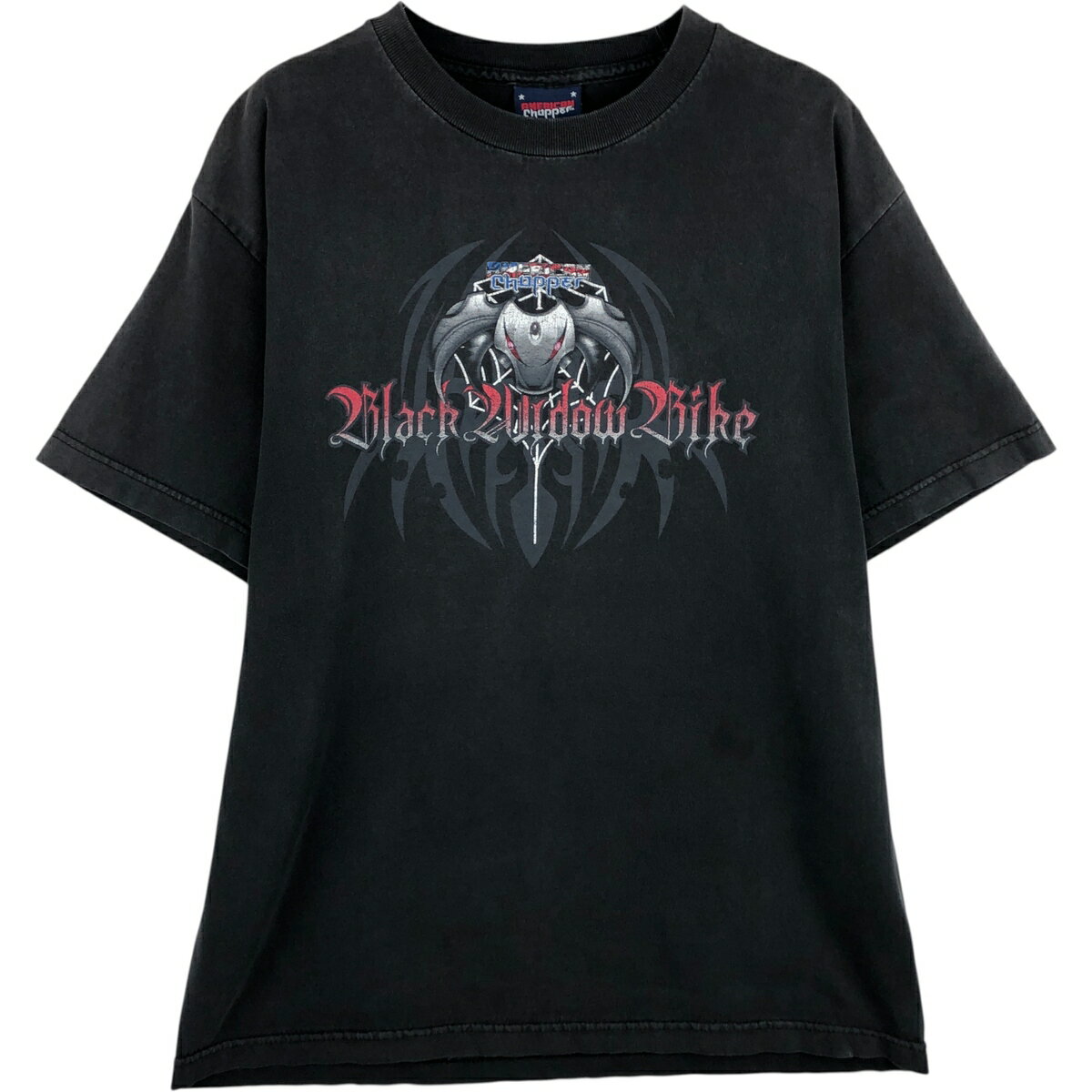 商品詳細 ブランド・UNKNOWN・ 特徴・クルーネック(丸首)・半袖・両面プリント・ モデル/形状・AMERICAN Chopper アメリカンチョッパー・モーターサイクル バイクTシャツ・ 素材・不明・ 色・ブラック系 黒色・ 柄・プリ...