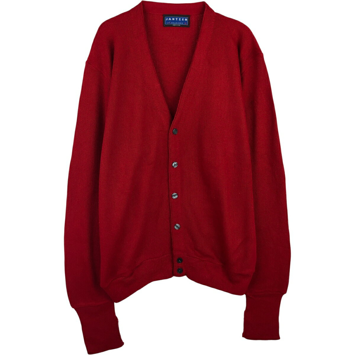 商品詳細 ブランド・Jantzen・ジャンセン・ 特徴・長袖・ヴィンテージ・ モデル/形状・アクリルニットカーディガン・ 素材・アクリル:100%・ 色・レッド系 赤色・ 柄・無地・ 生産国・USA製・ 年代・90年代・ サイズ・メンズL・...