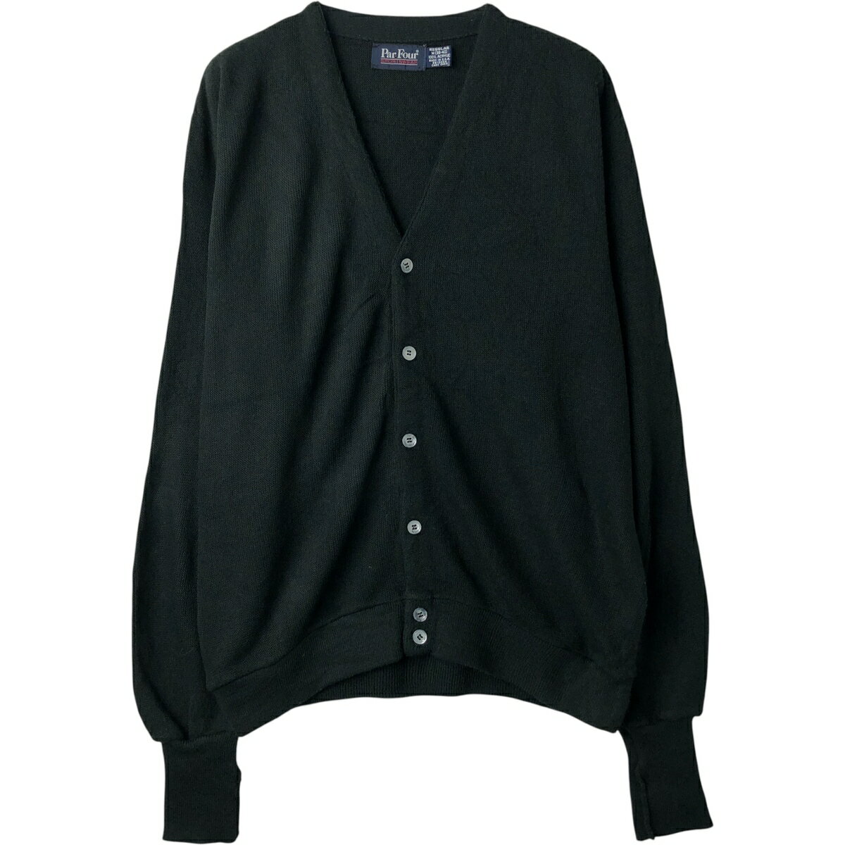 商品詳細 ブランド・ParFour・ 特徴・長袖・ モデル/形状・アクリルニットカーディガン・ 素材・アクリル:100%・ 色・ブラック系 黒色・ 柄・無地・ 生産国・USA製・ 年代 サイズ・表記サイズ:M・着丈:66cm・身幅:59cm...
