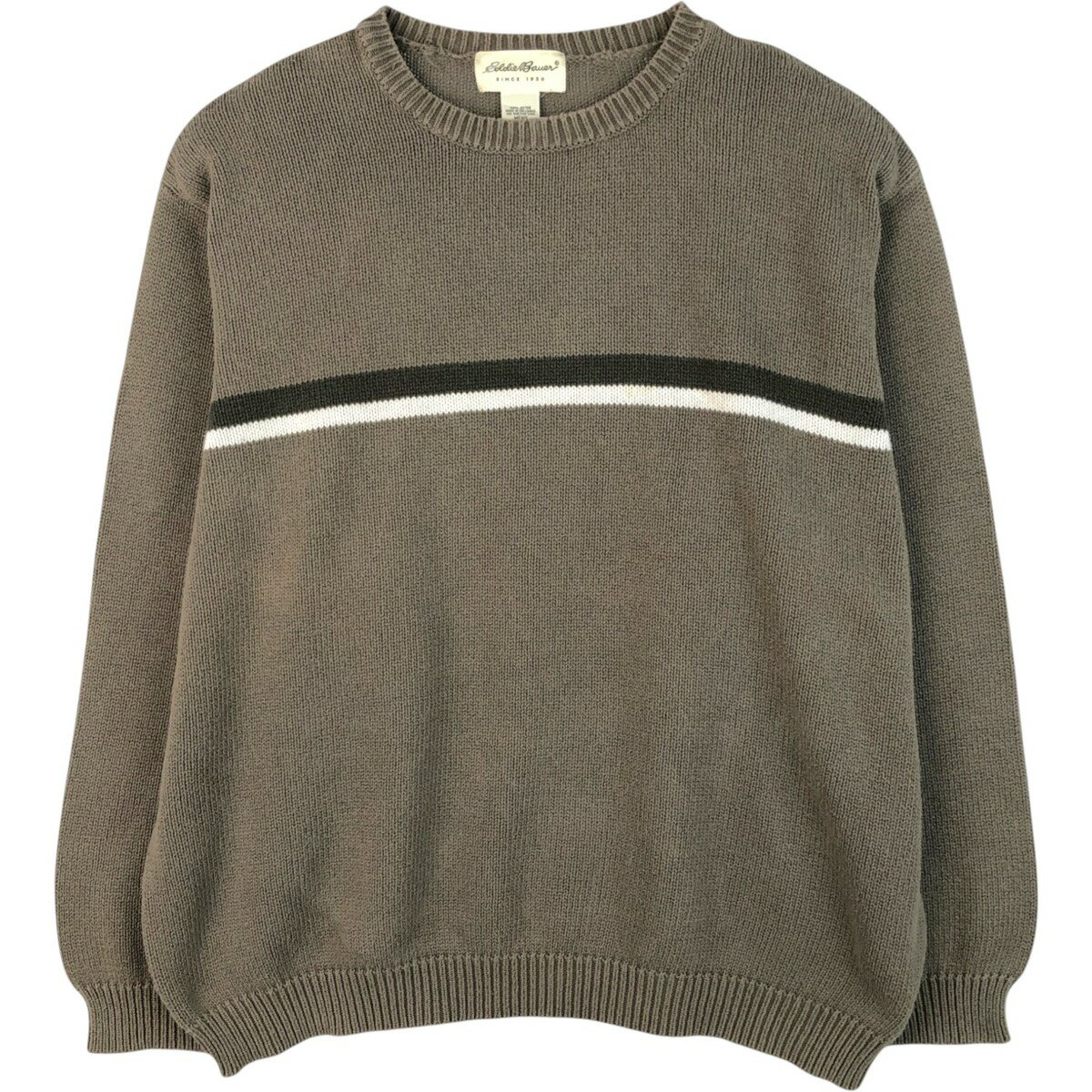 商品詳細 ブランド・Eddie Bauer・エディーバウアー・ 特徴・クルーネック(丸首)・長袖・ モデル/形状・コットンニットセーター・ 素材・コットン:100%・ 色・カーキ系・ 柄・ライン入り・ 生産国・スリランカ製・ 年代 サイズ・...