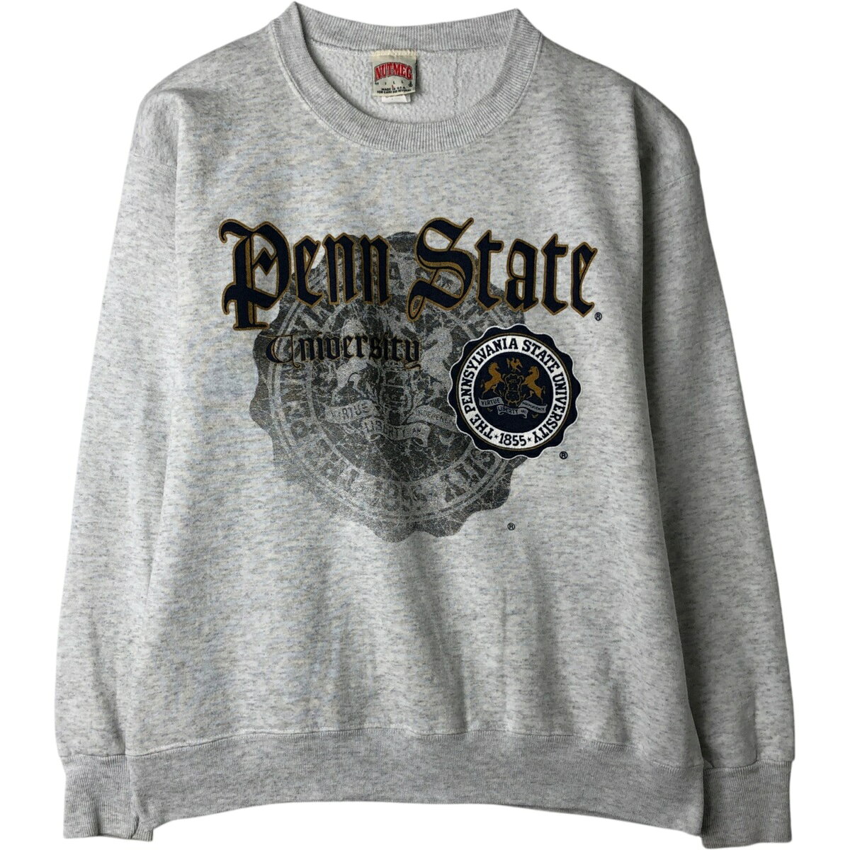 商品詳細 ブランド・NUTMEG・ナツメグ・ 特徴・クルーネック(丸首）・長袖・ヴィンテージ・ モデル/形状・カレッジスウェットシャツ トレーナー・ 素材・コットン:50%・ポリエステル:50%・ 色・ホワイト系 白色・ 柄・プリント・ 生...