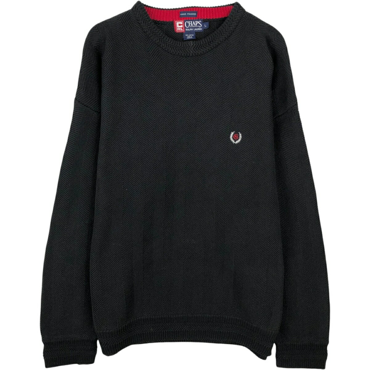 商品詳細 ブランド・Ralph Lauren・ラルフローレン・ 特徴・長袖・クルーネック(丸首)・ヘリンボーン・ モデル/形状・CHAPS チャップス HAND FRAMED・コットンニットセーター・ 素材・コットン:100%・ 色・ブラッ...