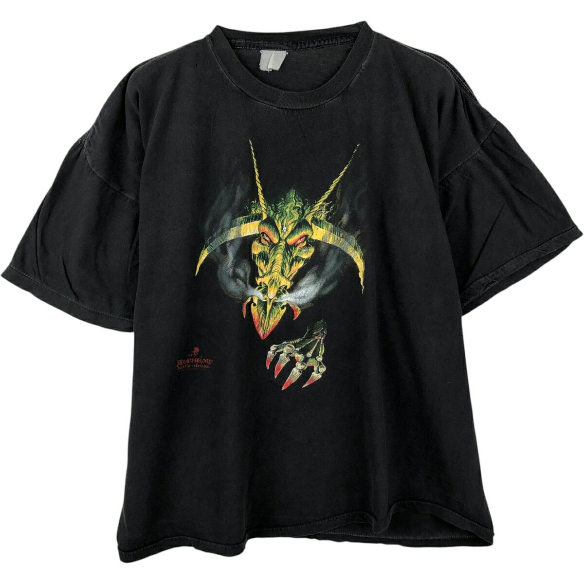 商品詳細 ブランド・Alchemy Battle Dress・ 特徴・クルーネック(丸首)・半袖・アメカジ・ モデル/形状・プリントTシャツ・ 素材・不明・ 色・ブラック系 黒色・ 柄・プリント・龍柄 ドラゴン柄・ 生産国・不明・ 年代 サ...