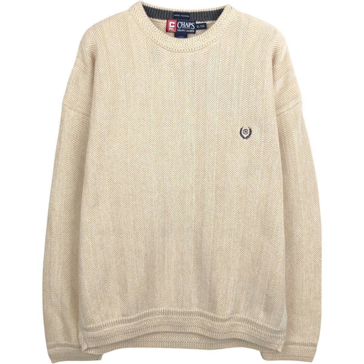 商品詳細 ブランド・Ralph Lauren・ラルフローレン・ 特徴・長袖・クルーネック(丸首)・ヘリンボーン・ モデル/形状・CHAPS チャップス HAND FRAMED・コットンニットセーター・ 素材・コットン:100%・ 色・ベージ...