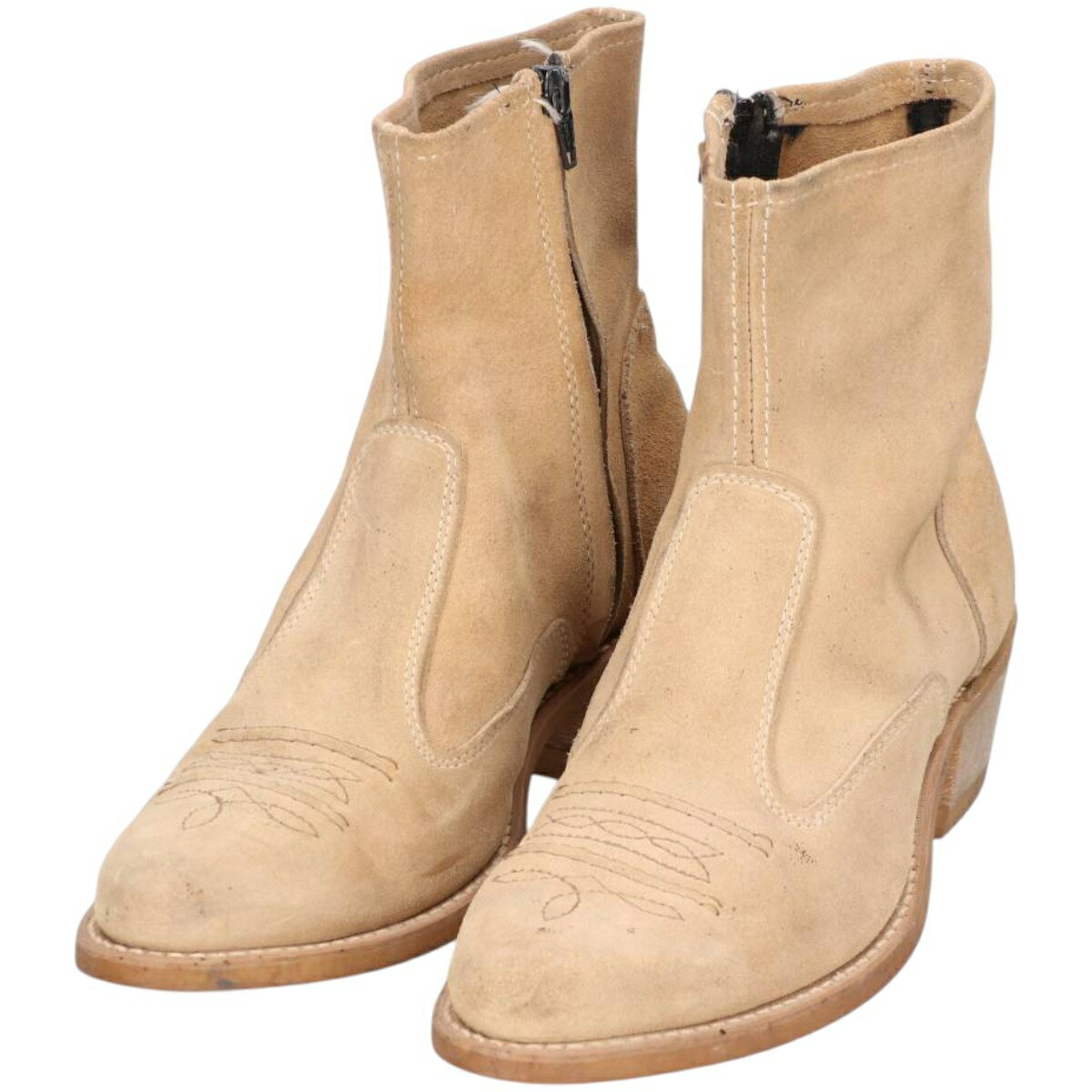 商品詳細 ブランド・UNKNOWN・ 特徴・サイドジップ・スエード・ モデル/形状・ショートウエスタンブーツ・ 素材・本革レザー スエード・ 色・ベージュ系・ 柄・刺繍・ 生産国・不明・ 年代 サイズ・メンズ27.5cm・表記サイズ:9 1...