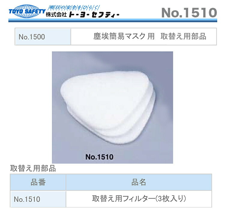 メーカー分類：トーヨーセーフティ【オススメ】〈トーヨーセフティー〉取り替え用フィルター　1510 TOYOSAFETY　取り替え用フィルター　1510 《仕様》 図表にて、『品番』よりご確認ください。（※図表は、メーカー公表の物を流用してお...