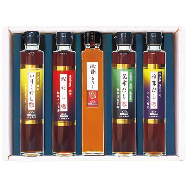 ●商品名/白だし 昆布だし だし醤油 5種 日本のだし 二反田醤油店 セット K-DS-3●商品内容/液体濃縮だし200ml(漁醤白だし・枕崎鰹だし・大分いりこだし・大分椎茸だし・北海道昆布だし×各1本)●箱サイズ/約29×5×25cm●重...