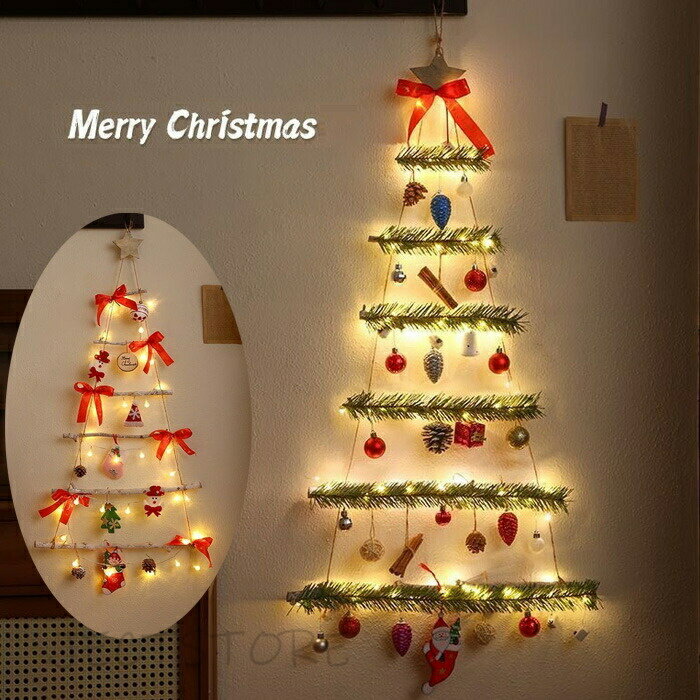 商品名 壁掛けクリスマスツリー 商品番号 ww5 商品仕様 タイプ：2タイプ サイズ：55cm*90cm 平置きで測定しておりますので、2-3cmの誤差はご了承ください。 LEDストリングライトはツリーをキラキラと輝かせる。 電池式のLED...