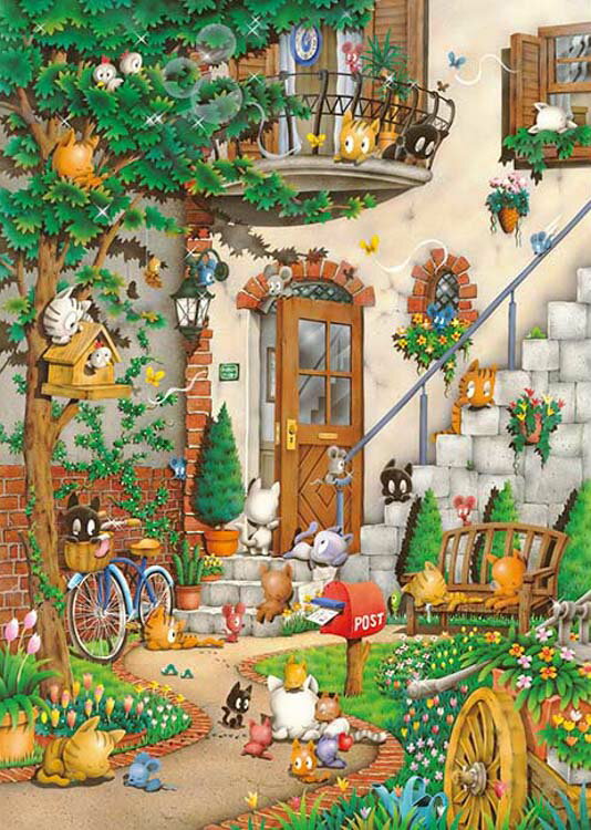 商品名スリーピング キャッツ ピース数500 ピースサイズ通常ピースサイズ サイズ38×53cm 品 番APP-500-306 メーカーアップルワン 商品説明自由気ままな猫たちがカワイイ！芳岡ひできの作品が続々登場！！ 花咲くお庭で すやす...