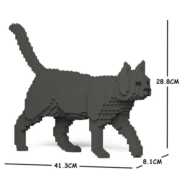 灰色猫 (濃い色) ねこ 07S-M03 品番: ST19CA07-M03 ブロックの数: 約 1230 シリーズ：Sculptor JEKCAがネジでブロックを固定する技術のパテントを持っています。 接着剤なしで組み立てたブロック同士を丈...
